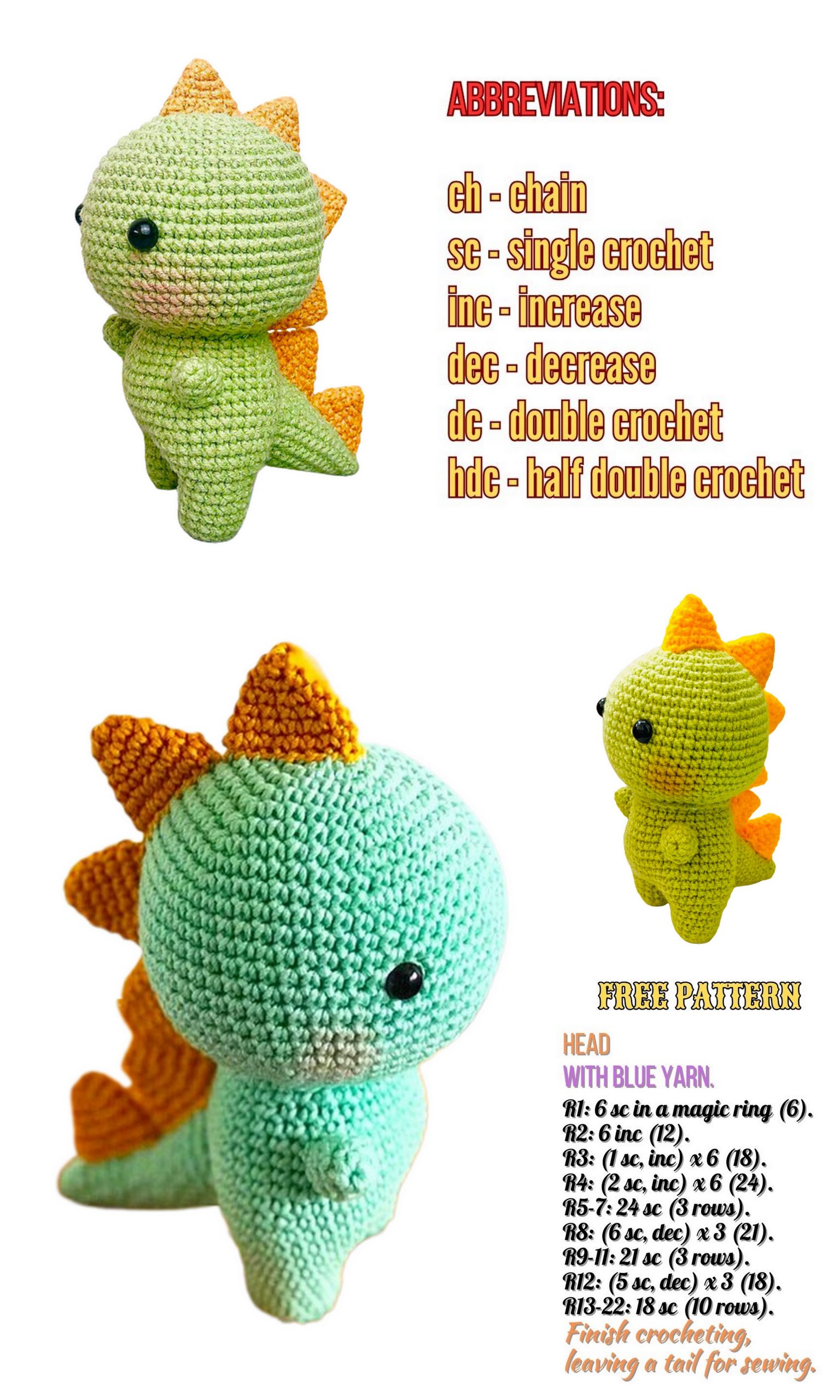 Create Your Own Dinosaur Oscar Amigurumi - Free Crochet Pattern - En ...